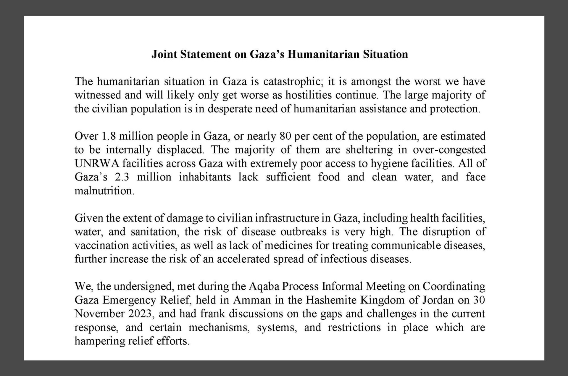Aqaba Process Joint Statement on Gaza’s Humanitarian Situation - Anera Aqaba Process Joint Statement on Gaza’s Humanitarian Situation - Anera